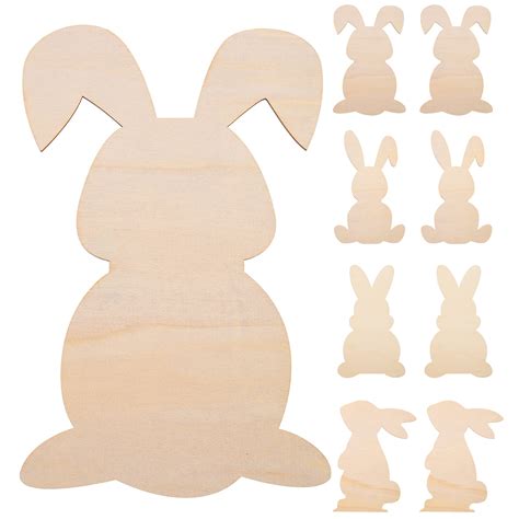 8pcs Easter Blank Bunny Wooden Chips Easter Bunny Wood Cutouts Wooden