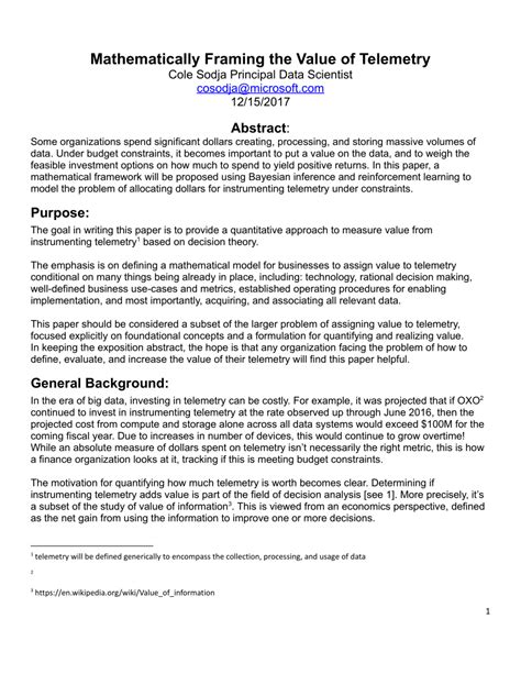 Pdf Mathematically Framing The Value Of Telemetry