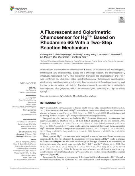 Pdf A Fluorescent And Colorimetric Chemosensor For Hg2 Based On Rhodamine 6g With A Two Step