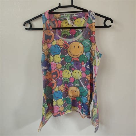 Emoji Smileys Sleeveless Racer Back Blouse Womens Fashion Tops