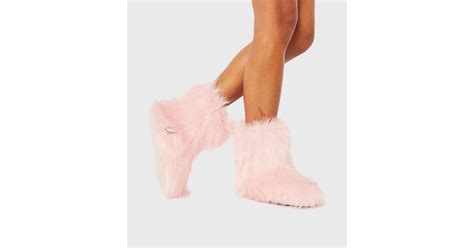 Skinnydip Mid Pink Fluffy Slipper Boots New Look
