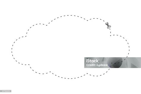 Scissors On Dashed Line Cloud Shape Dash Line And Scissors Dash Outline