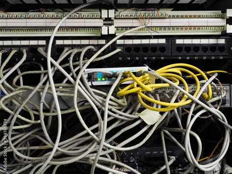 Data Center Of The Internet Provider Old Dirty Cables And Router Stock Photo Adobe Stock