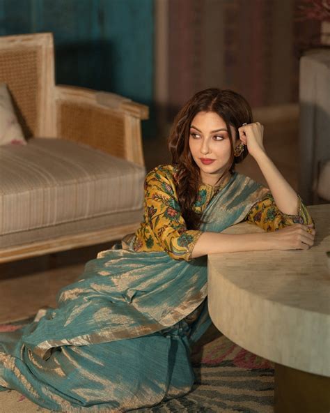 Saumya Tandon In Blue Saree Green Blouse