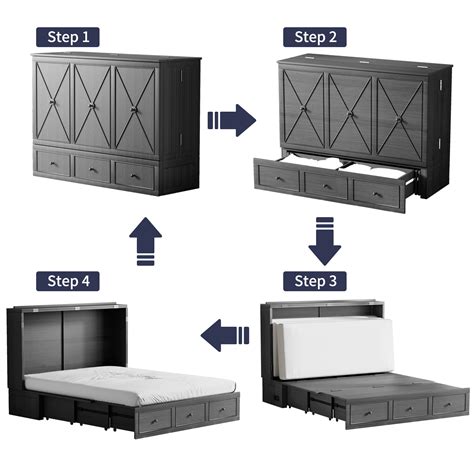 Zafly Murphy Bed With Charging Station Solid Wood Cabinet Bed With