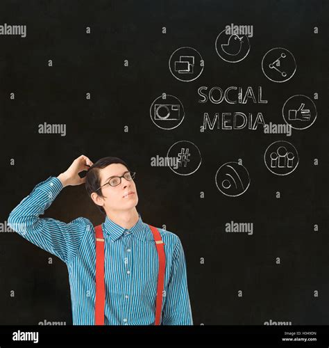 Nerd Geek Businessman With Social Media Icons Stock Photo Alamy