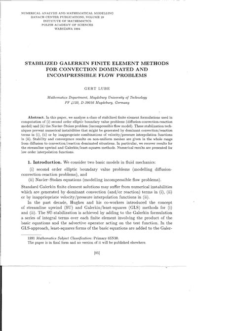 Pdf Stabilized Galerkin Finite Element Methods For Convection