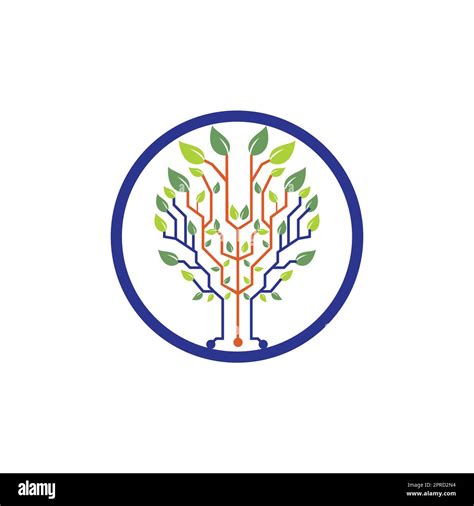 Tech Tree Vector Logo Design Template Connecting Network Tree Icon