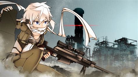 Sword Art Online Gun Gale Online Asada Shino Blue Hair Blue Eyes