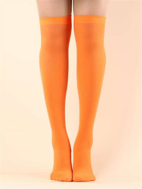 1pair Ladies Thin Velvet Solid Over The Knee Socks Shein Usa