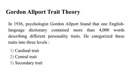 Gordon Allport Trait Theory Of Personality Pptx Mental Health Diseases And Conditions