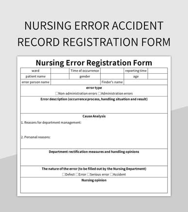 Nursing Error Accident Record Registration Form Excel Template And