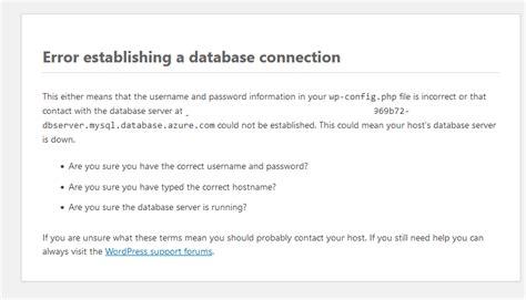 Wordpress On Azure Random Database Connection Error Microsoft Qanda