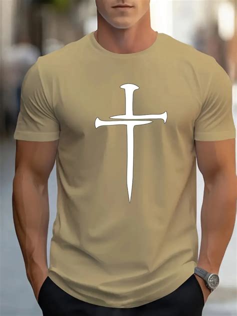 Cross Print Short Sleeve Tees Men Casual Crew Neck T Shirt Temu Ireland