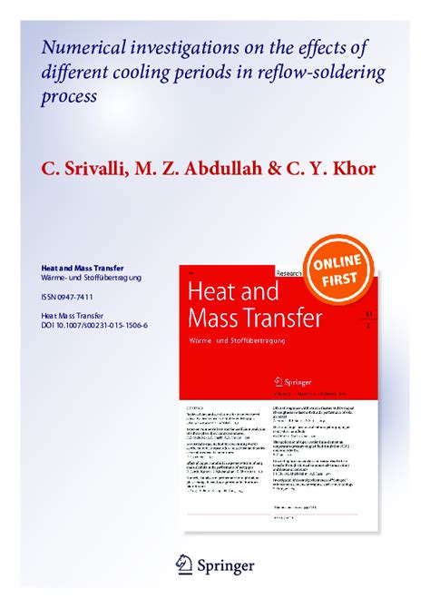 Pdf Numerical Investigations On The Effects Of Different Cooling Periods In Reflow‑soldering