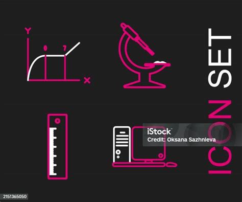 set line computer monitor with keyboard and mouse ruler microscope and
