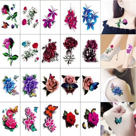 Hottie Girls 3d Rose Flower Butterfly Waterproof Temporary Tattoo