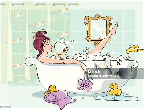 Ilustración De Chica En La Bañera Y Más Vectores Libres De Derechos De