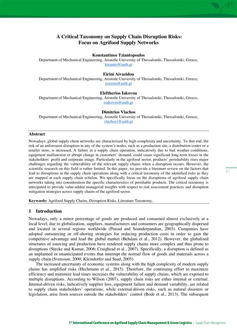pdf a critical taxonomy on supply chain disruption risks focus on