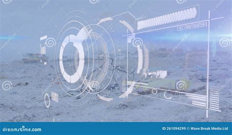 Animation Of Loading Circle With Bar Graph And Lens Flare Over Low