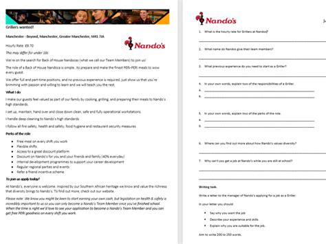 Functional Skills Entry Level Job Advert Job Application Nandos