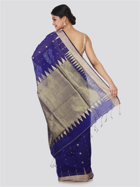 Buy Pinkloom Blue Woven Design Cotton Blend Handloom Sustainable Saree