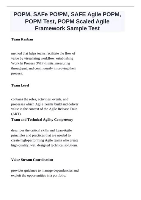 Popm Safe Po Pm Safe Agile Popm Popm Test Popm Scaled Agile Framework Sample Test Popm