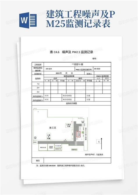 建筑工程噪声及pm25监测记录表 Word模板下载编号qejryrnw熊猫办公