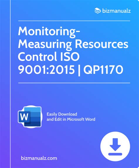 Iso9001 2015 Monitoring Measuring Resources Control Procedure 9001 2015 Template Word