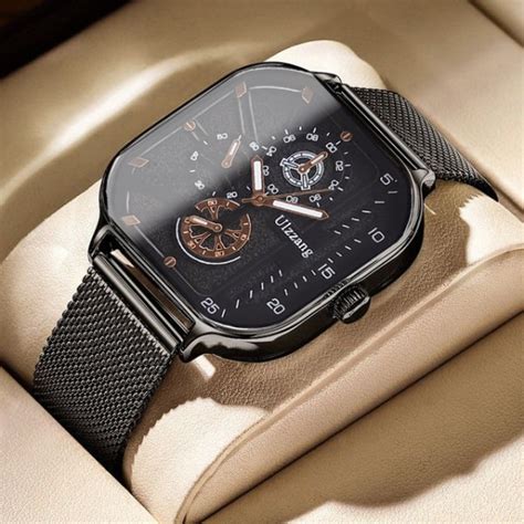 Badu Bg Модерен квадратен мъжки часовник с кожена каишка Badu Bg