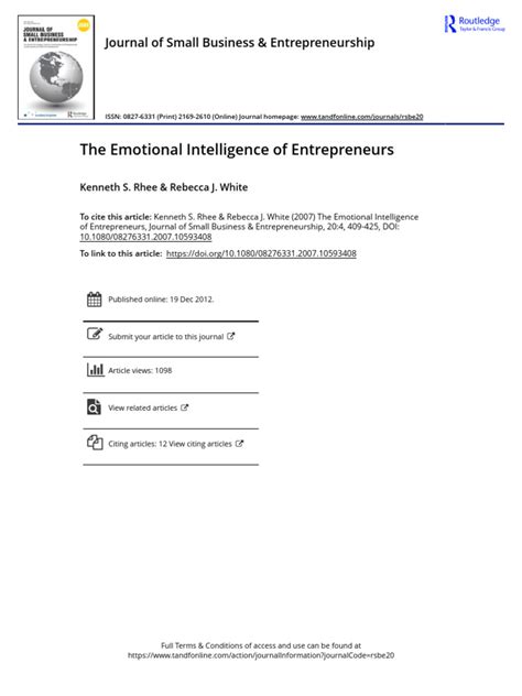 The Emotional Intelligence Of Entrepreneurs Pdf Entrepreneurship