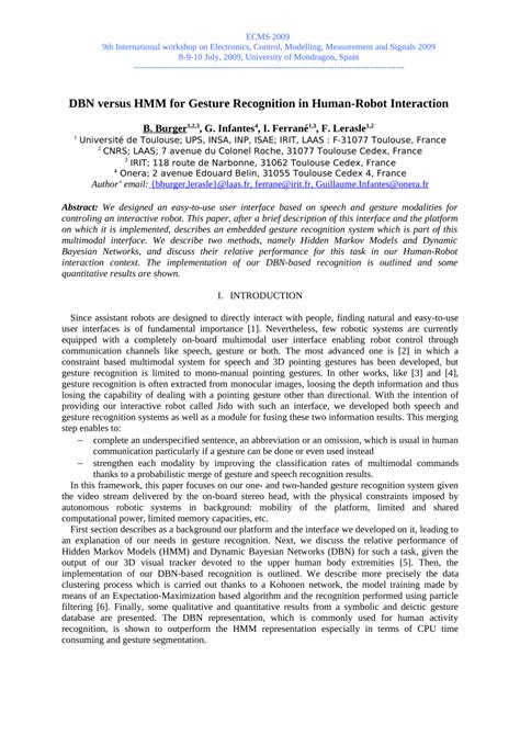 Pdf Dbn Versus Hmm For Gesture Recognition In Human Robot Interaction