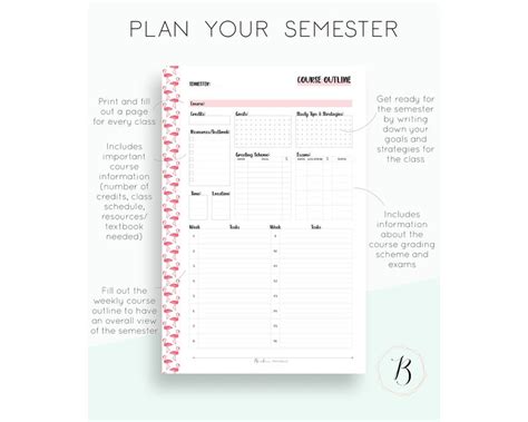 Course Outline Syllabus Printable Pdf Planner Inserts School College
