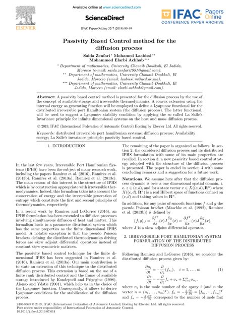 Pdf Passivity Based Control Method For The Diffusion Process