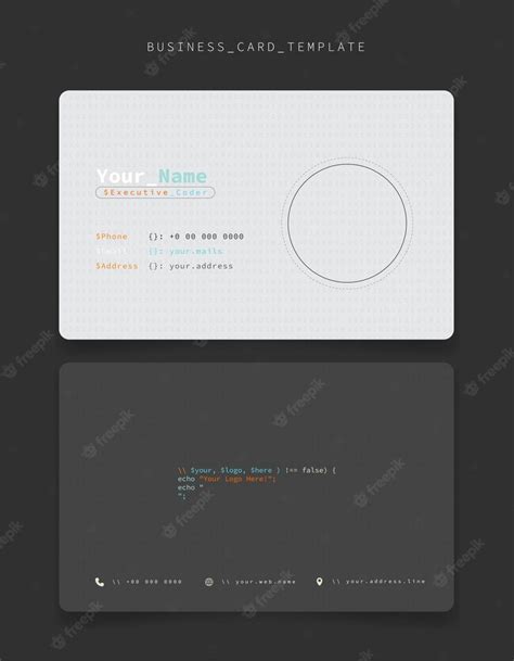 프로그래머 Id 디자인을 위한 흰색 및 어두운 회색 배경의 명함 또는 Id 카드 템플릿 프리미엄 벡터