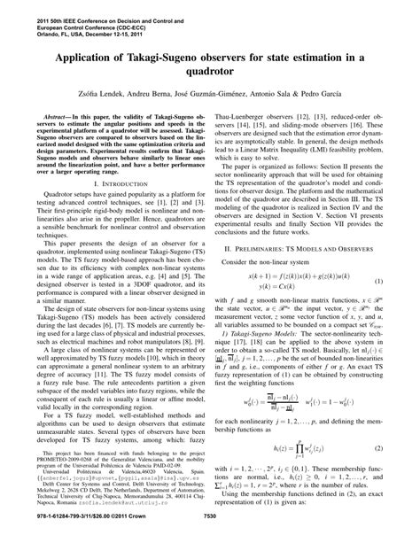 Pdf Application Of Takagi Sugeno Observers For State Estimation In A Quadrotor