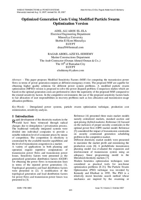 Pdf Optimized Generation Costs Using A Modified Particle Swarm Optimization Version