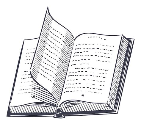 조각 스타일 라이브러리 또는 서점 교육 또는 학습 요소 벡터 격리 개체에 텍스트 빈티지 사전 또는 백과사전이 포함된 손으로 그린 열린 책 스케치 노트북 프리미엄 벡터