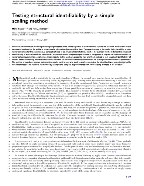 Pdf Testing Structural Identifiability By A Simple Scaling Method