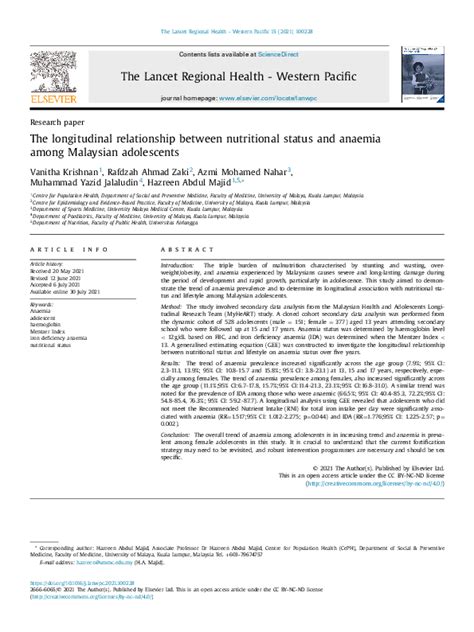 Pdf The Longitudinal Relationship Between Nutritional Status And