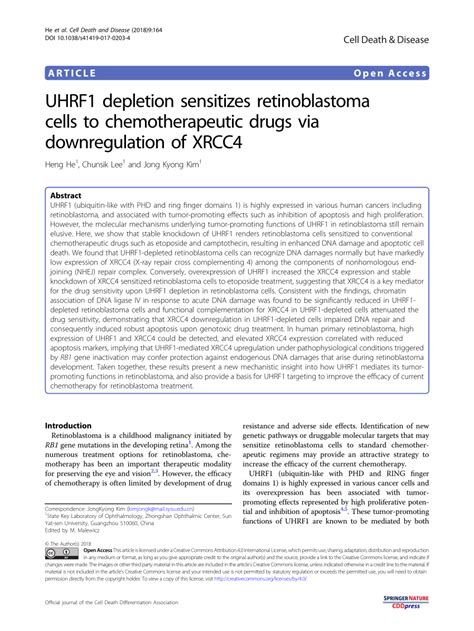 Pdf Uhrf1 Depletion Sensitizes Retinoblastoma Cells To