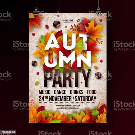 떨어지는 나뭇잎과 타이 포 그래피 디자인 낙서 패턴 배경가 파티 전단지 그림 초대 또는 휴일 축 하 포스터에 대 한 벡터가가 축제 디자인 가을에 대한 스톡 벡터 아트 및