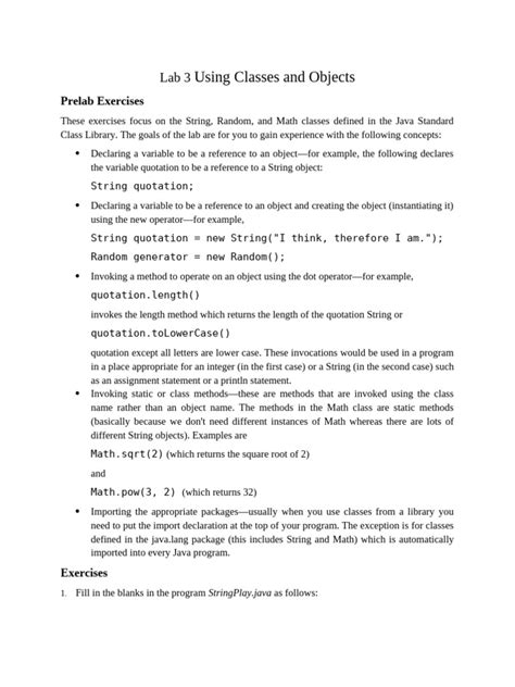 Lab 3 Using Classes And Objects Oop Pdf Class Computer