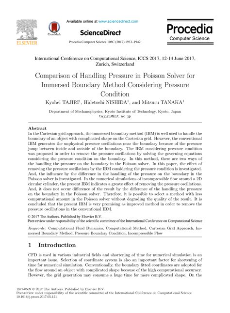Pdf Comparison Of Handling Pressure In Poisson Solver For Immersed