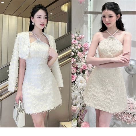Set Áo Dạ Tweed Trắng Kèm Váy Cổ Yếm Chạy Viền Trắng MELLYSTORE Vải