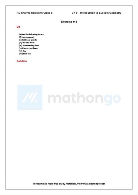 RD Sharma Class Solutions Chapter Introduction To Euclids Geometry MathonGo