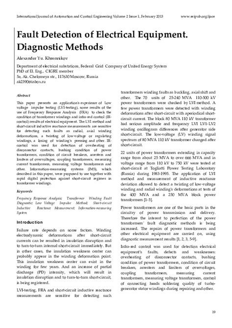 pdf fault detection of electrical equipment diagnostic methods