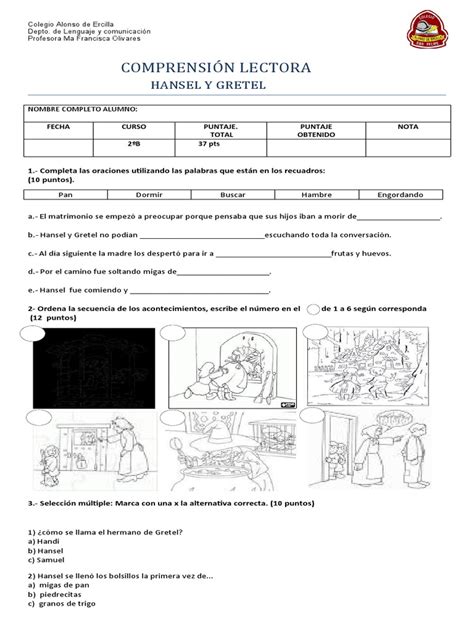 Comprension Lectora Hansel Y Gretel