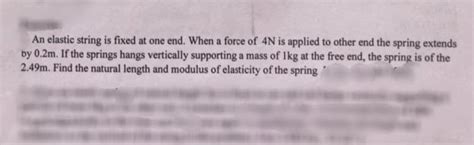 Solved An Elastic String Is Fixed At One End When A Force Chegg