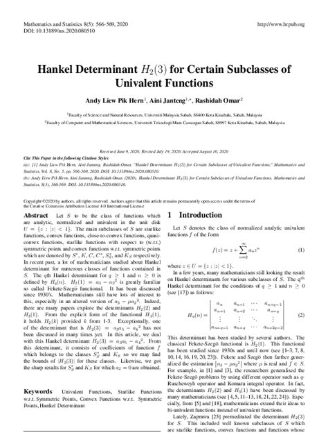 Pdf Hankel Determinant H 2 3 For Certain Subclasses Of Univalent